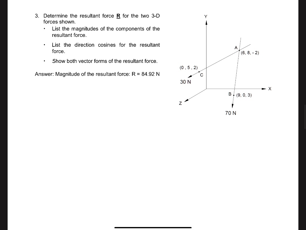 SOLVED: Determine the resultant force R for the two 3-D forces shown: List the magnitudes of the ...