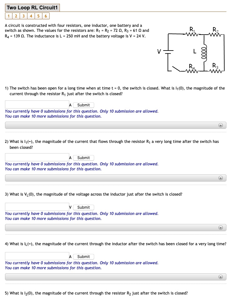 two loop rl circuit1 circuit is constructed with four resistors one inductor one battery and ...