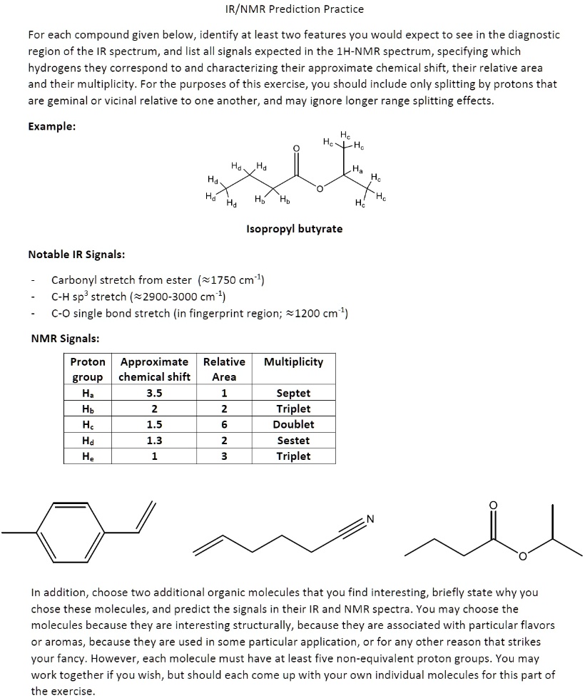 SOLVED: IRINMR Prediction Practice For each compound given below, identify at least two features ...