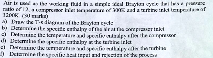 SOLVED: Air is used as the working fluid in a simple ideal Brayton ...