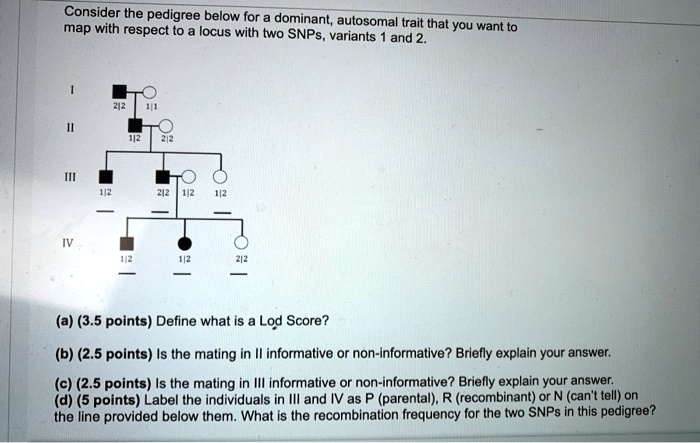 SOLVED: Consider the pedigree below for dominant; autosomal map with ...