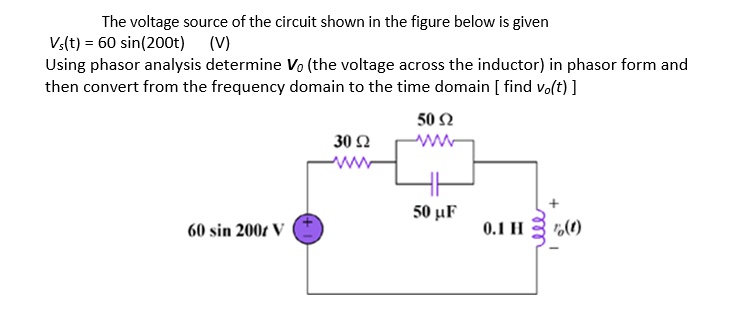 SOLVED: The voltage source of the circuit shown in the figure below is given by Vs(t) = 60 sin ...