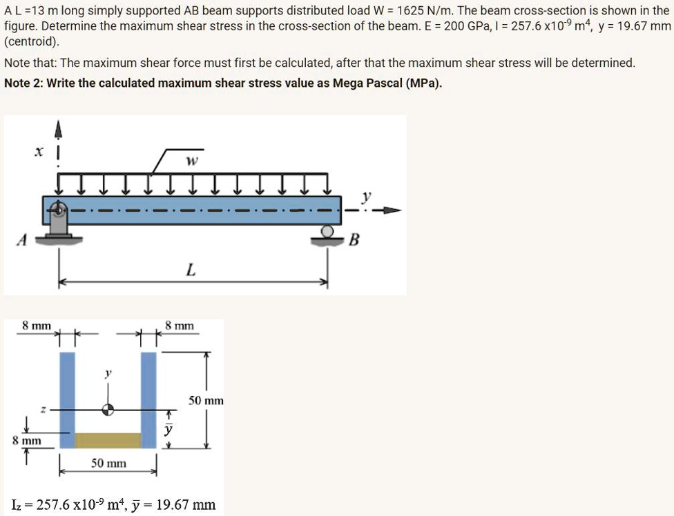 SOLVED: A L=13 m long simply supported AB beam supports a distributed ...