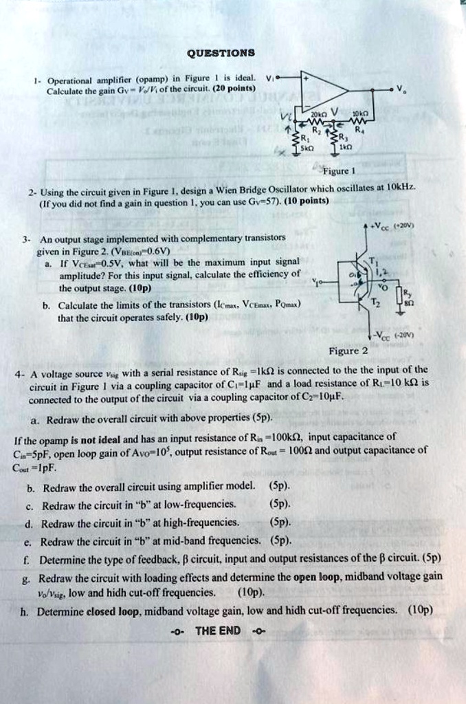 QUESTION 4 A voltage source (vsig) with a serial resistance of (Rsig=1kOmega) is connected to ...