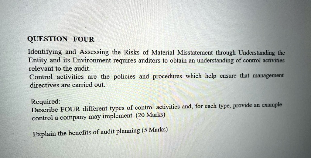 SOLVED: QUESTION FOUR Identifying and Assessing the Risks of Material Misstatement through ...