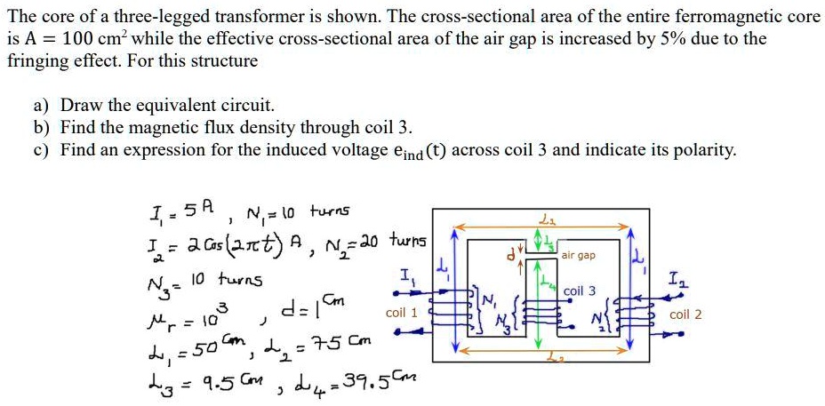 the core of a three legged transformer is shown the cross sectional area of the entire ...