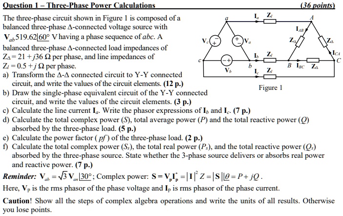 Solved Ouestion 1 Three Phase Power Calculations 36 Points The Three