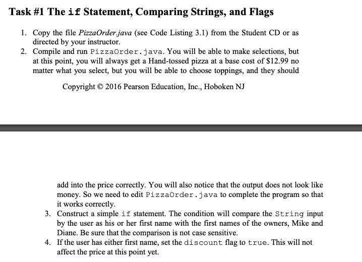 Task 1 The If Statement Comparing Strings And Flags 1 Copy The File Pizzaorderjava See 6288