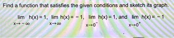 Find a function that satisfies the given conditions and sketch its graph. limx → -∞ h(x) = 1 ...