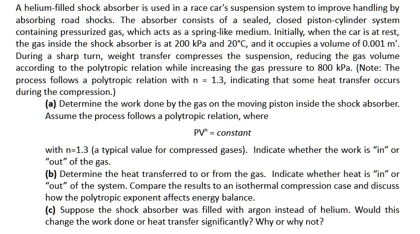 a helium filled shock absorber is used in a race cars suspension system ...