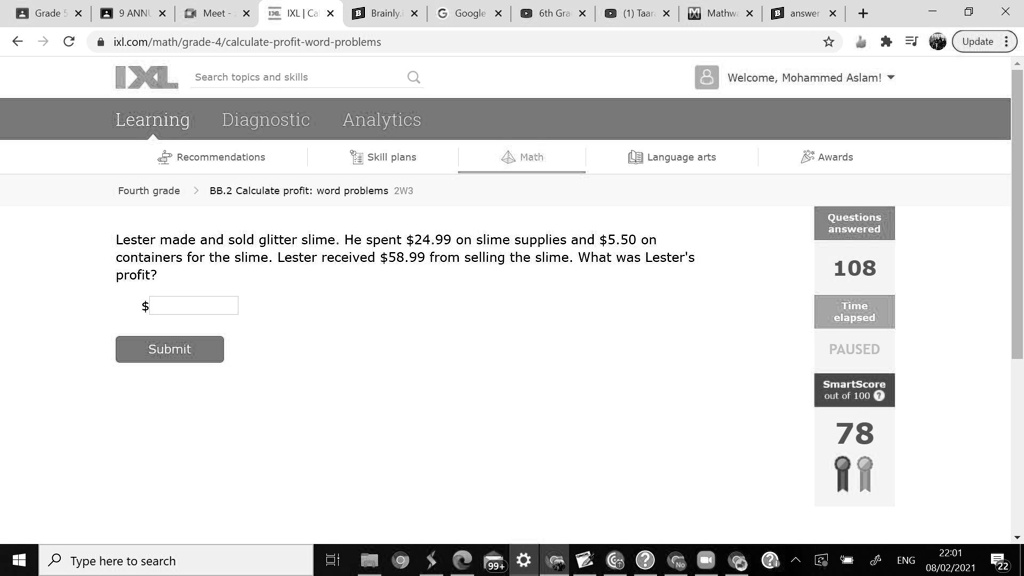 SOLVED: Answer this question Grade - ANNIE Me E IXL | Cat Brainly oCu ...