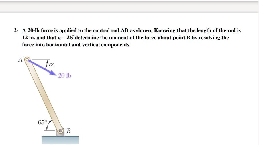 SOLVED: A 20-lb force is applied to the control rod AB as shown ...