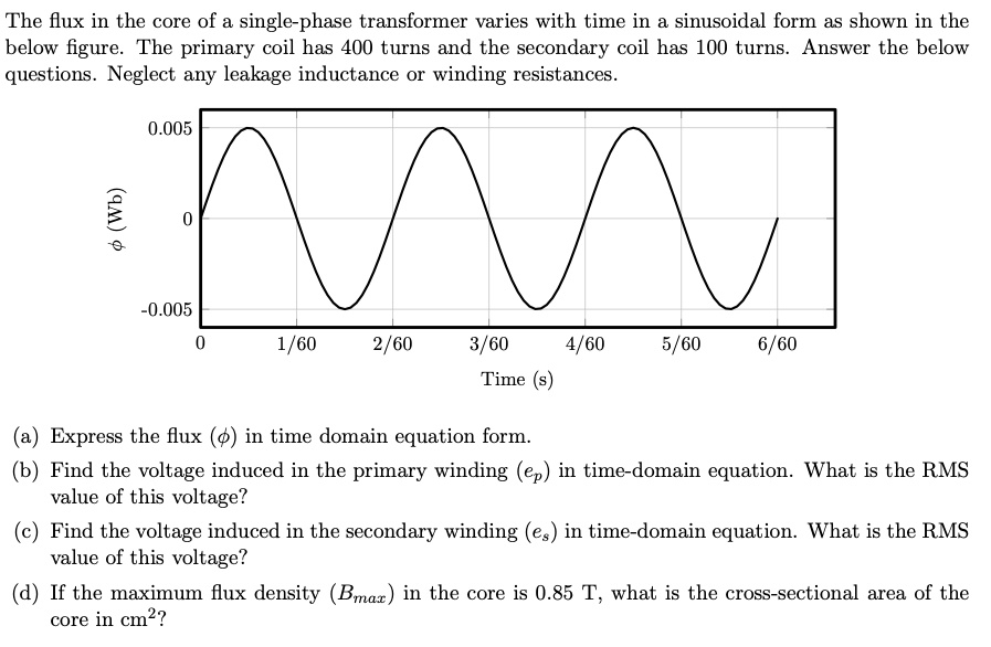 SOLVED: The flux in the core of a single-phase transformer varies with ...