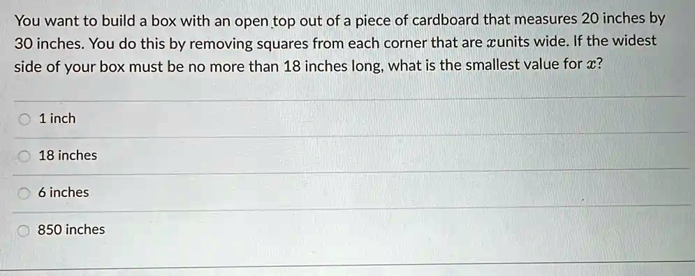 You want to build a box with an open top out of a piece of cardboard ...