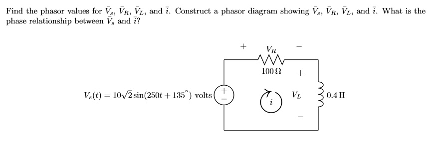 SOLVED: Find the phasor values for Vs, VR, VL, and i. Construct a phasor diagram showing Vs, VR ...