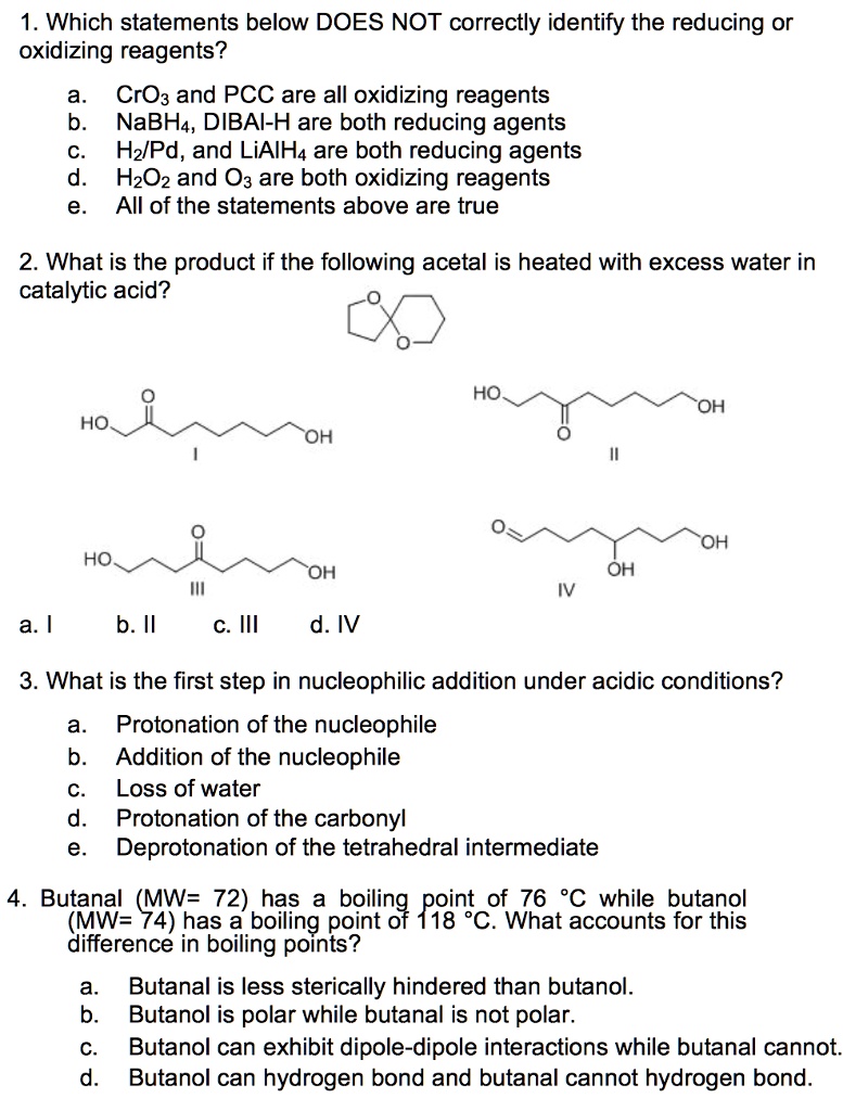1. Which statements below DOES NOT correctly identify the reducing or ...