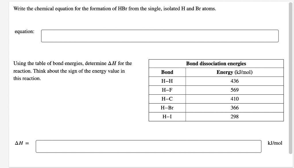 write the chemical equation for the formation of hbr from the single ...