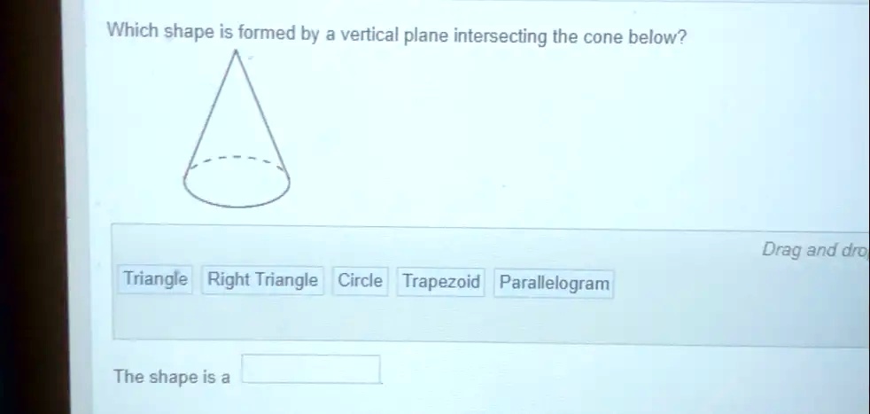 SOLVED: Which shape is formed by a vertical plane intersecting the cone ...
