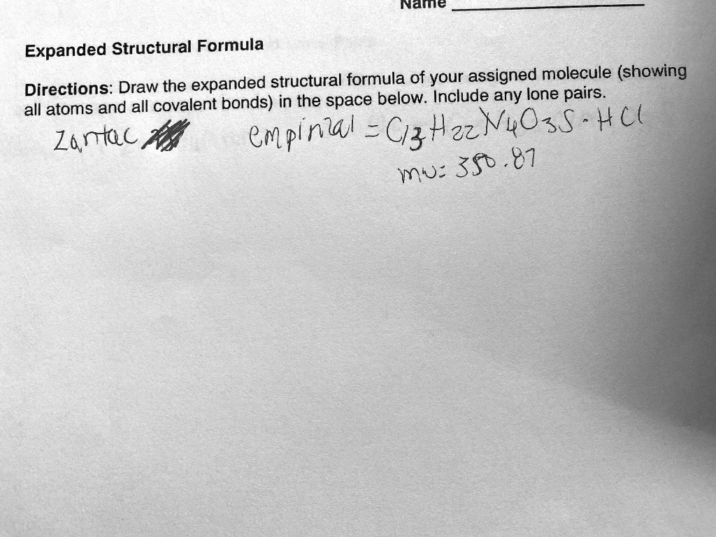 SOLVED:Name Expanded Structural Formula Directions: Draw the expanded ...