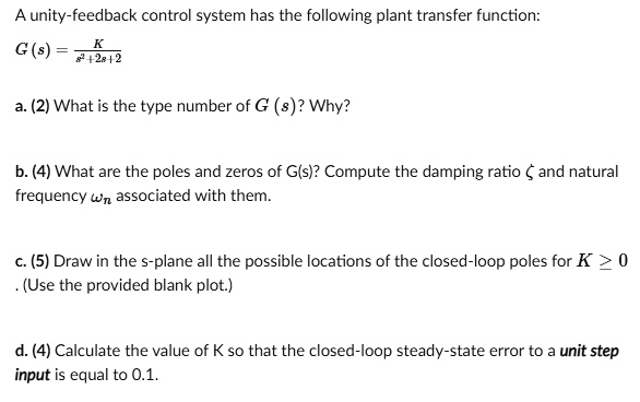 SOLVED: A unity-feedback control system has the following plant ...