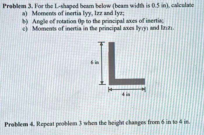 Problem 3. For the L-shaped beam below (beam width is 0.5 in ...