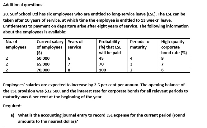 SOLVED: a) The accounting journal entry to record LSL expense for the ...