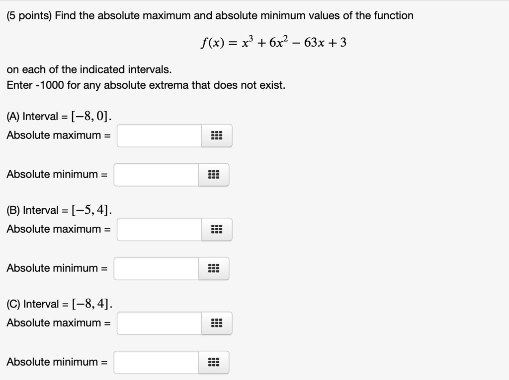 Solved 5 Points Find The Absolute Maximum And Absolute Minimum Values Of The Function F X X3