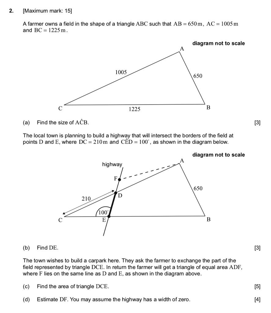 SOLVED: A farmer owns a field in the shape of a triangle ABC such that ...