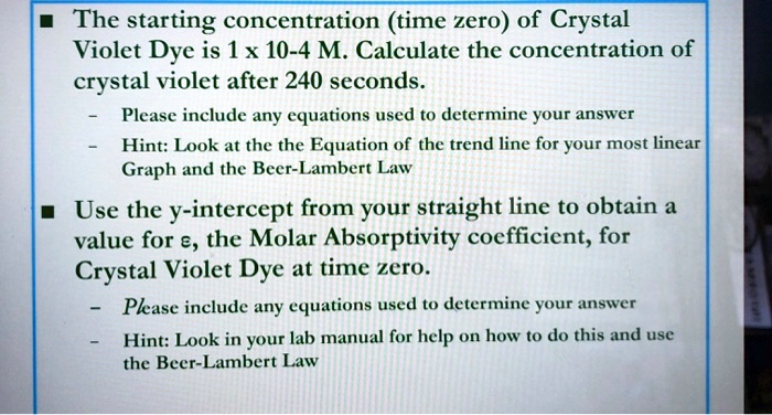 the starting concentration time zero of crystal violet dye is 1x 10 4 m ...