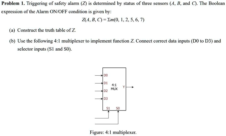 SOLVED: Problem 1. Triggering of safety alarm is determined by status ...