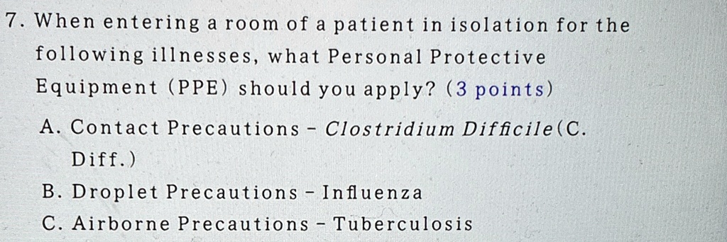 7 when entering a room of a patient in isolation for the following ...