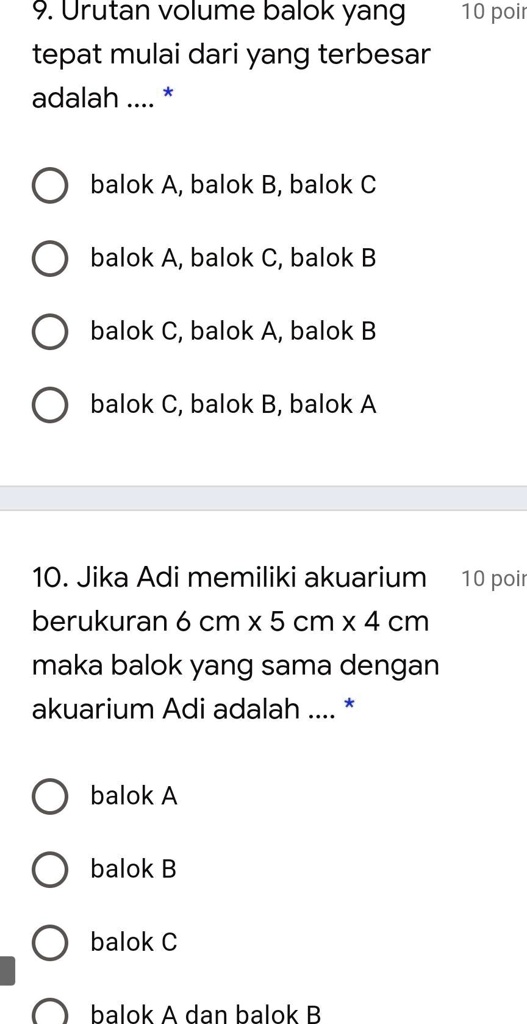 SOLVED: tolong ya kak bantu jawab 9. Urutan volume balok yang 10 poii ... SOLVED: tolong ya kak bantu jawab 9. Urutan volume balok yang 10 poii ...
