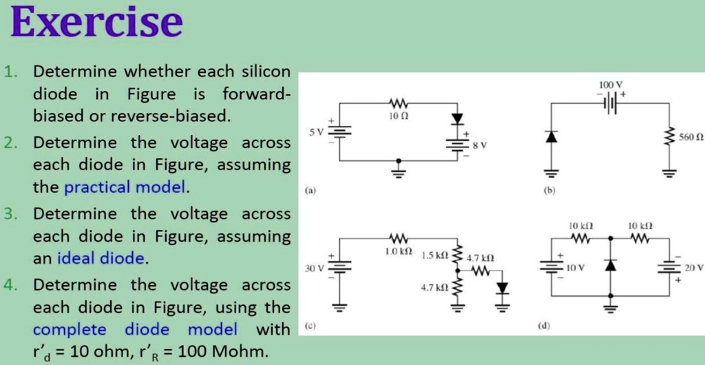 SOLVED: Exercise 1. Determine whether each silicon diode in Figure is forward-biased or reverse ...