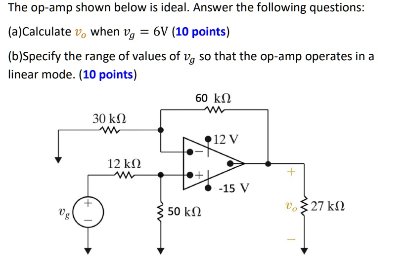 SOLVED: The op-amp shown below is ideal. Answer the following questions: (a) Calculate Vo when ...