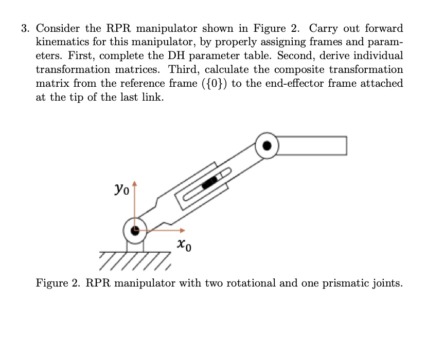 3. Consider the RPR manipulator shown in Figure 2. Carry out forward kinematics for this ...