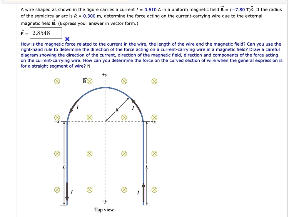 A wire shaped as shown in the figure carries a current I=0.610A in a ...
