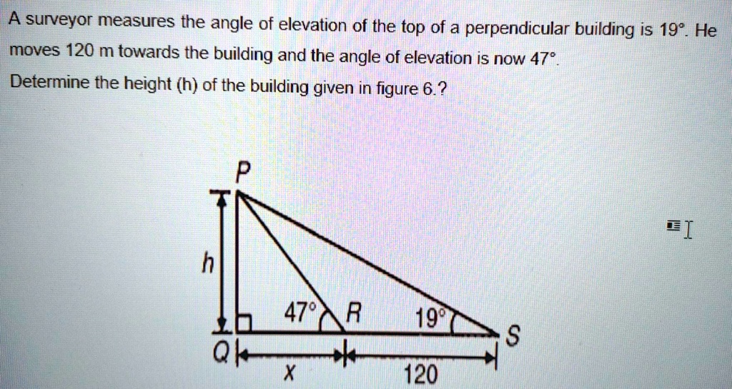 a surveyor measures the angle of elevation of the top of a ...