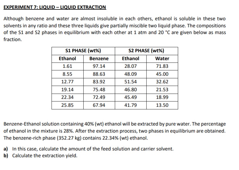 EXPERIMENT 7: LIQUID - LIQUID EXTRACTION Although benzene and water are ...
