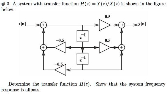 SOLVED: A system with transfer function H(z) = Y(z)/X(z) is shown in the figure below. Determine ...