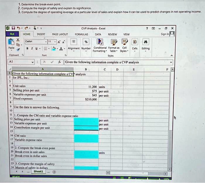 SOLVED: 1. Determine the break-even point. 2. Compute the margin of safety and explain its ...