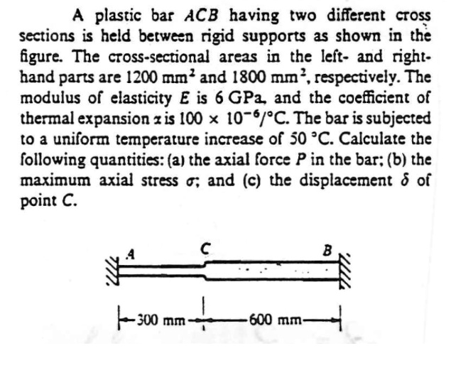 SOLVED: A plastic bar ACB having two different cross sections is held ...