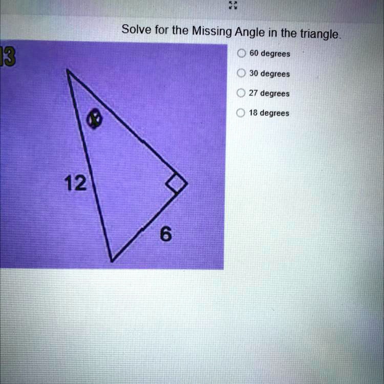 SOLVED: 'Please help me I need help Solve for the Missing Angle in the triangle 60 degrees 30 ...