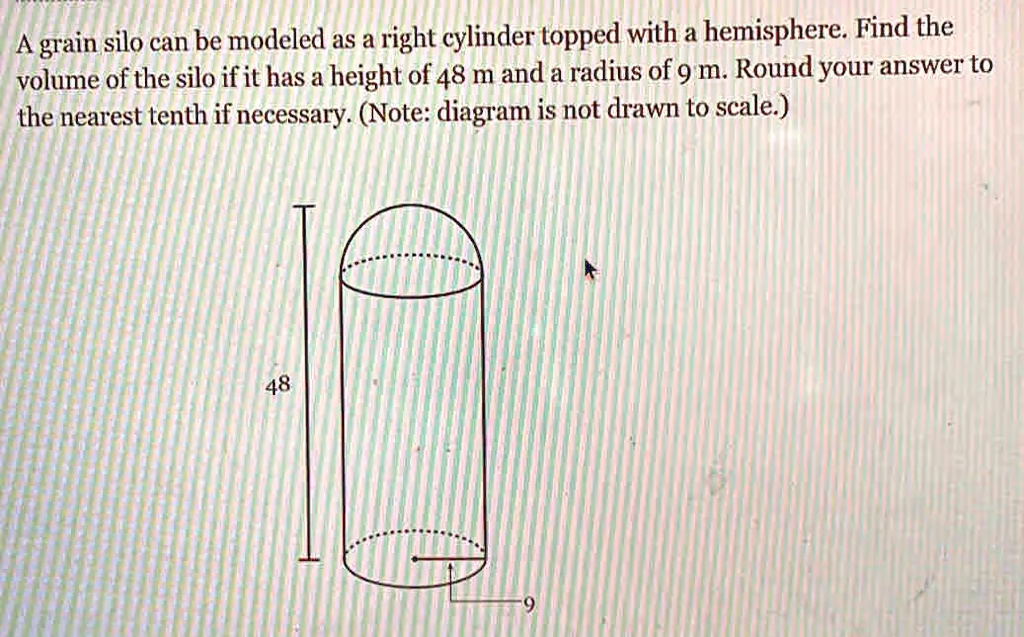 A grain silo can be modeled as a right cylinder topped with a hemisphere. Find the volume of the ...