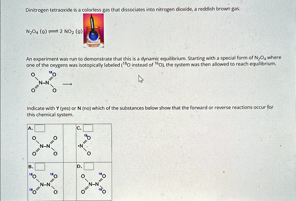 Dinitrogen tetraoxide is a colorless gas that dissociates into nitrogen ...