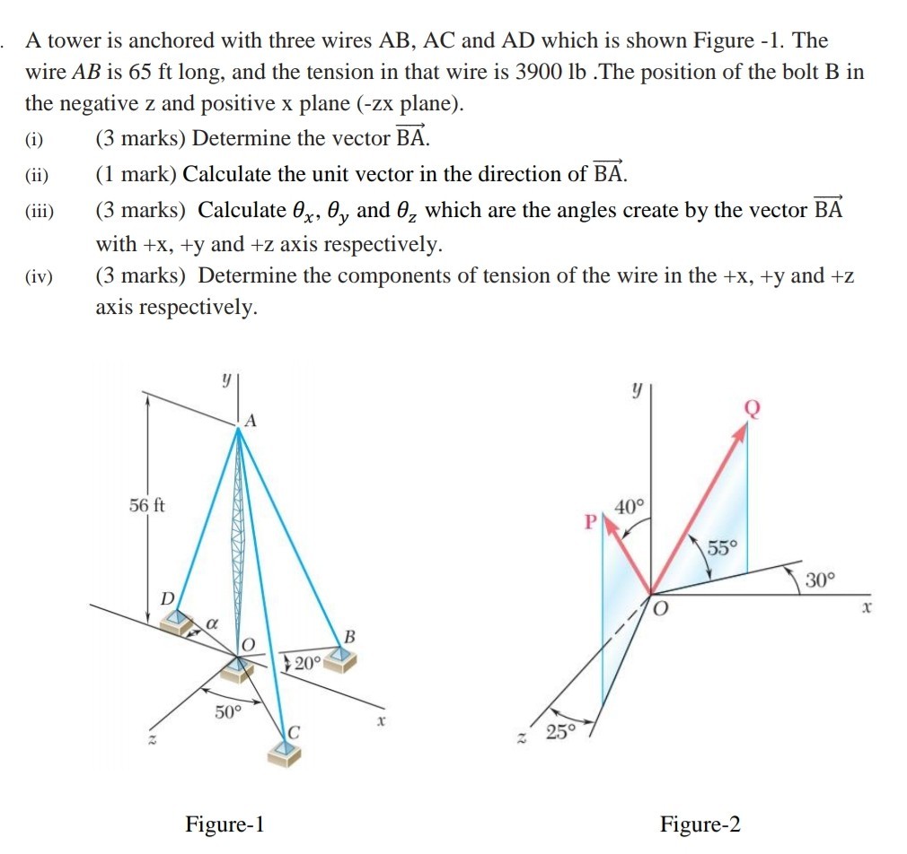 SOLVED: A tower is anchored with three wires AB, AC and AD which is ...