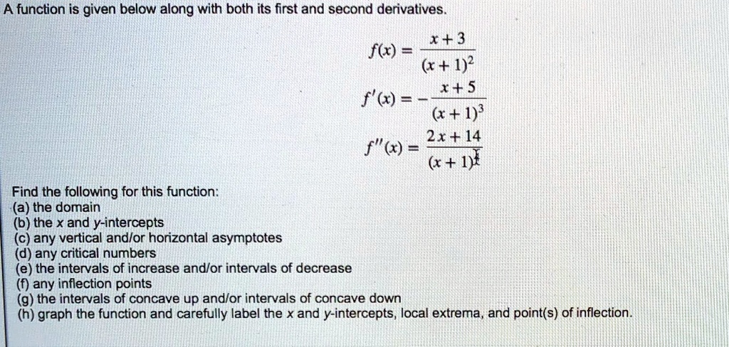 SOLVED: A function is given below along with both its first and second derivatives x+3 f(x) (r+1 ...