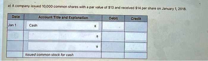 a) A company issued 10,000 common shares with a par value of 13 and ...