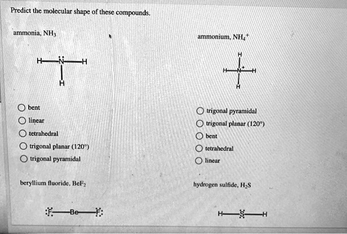 SOLVED: Predict the molecular shape of these compounds ammonia NH ...