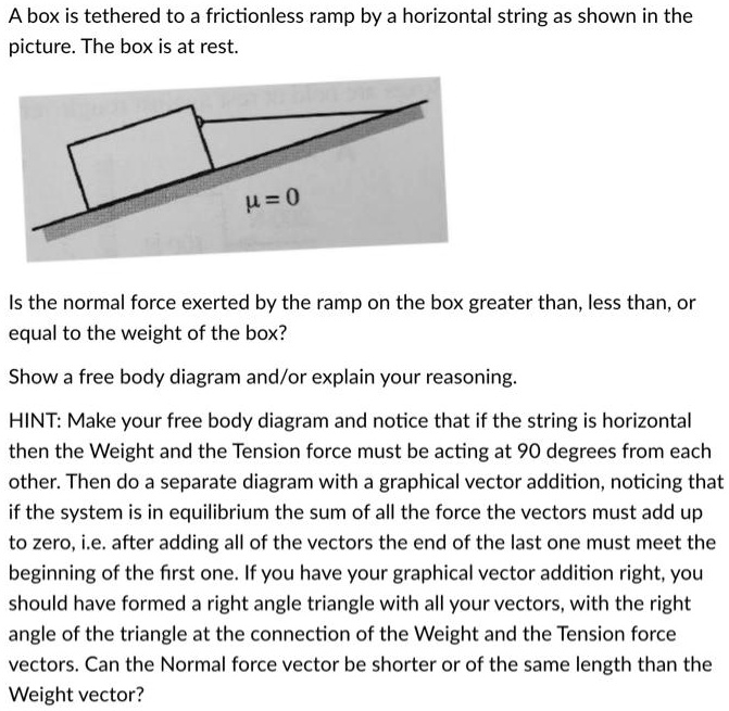 A box is tethered to a frictionless ramp by a horizontal...