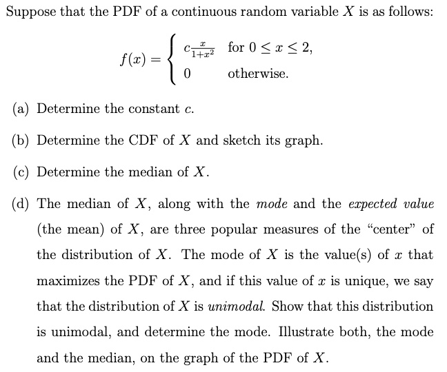 SOLVED: Suppose that the PDF of a continuous random variable X is as follows: C1+r" for 0